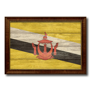 Brunei Darussalam Country Textured Flag Print With Brown Gold Frame, 19 ...