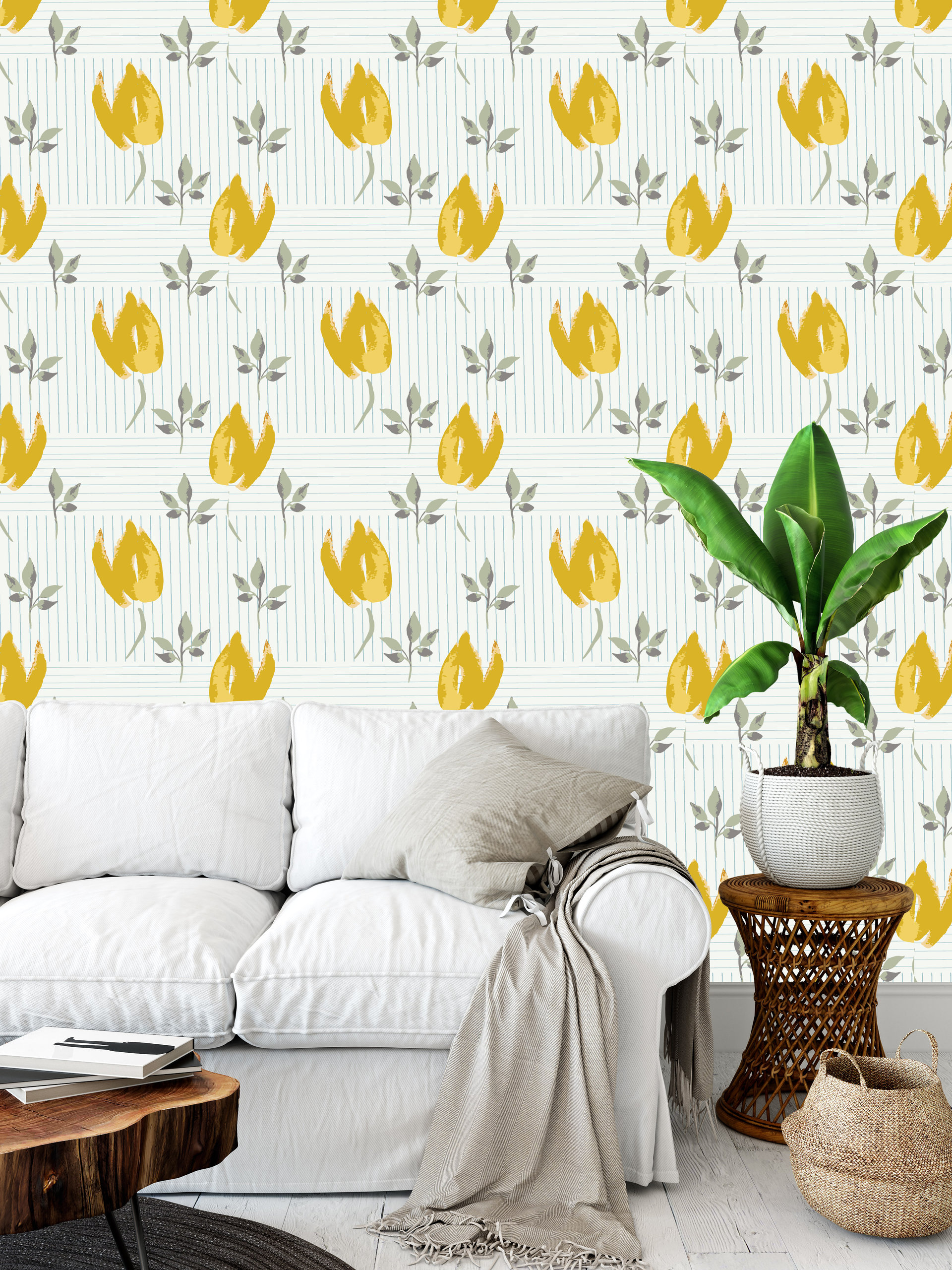 Yellow Tulips Wallpaper by Monor Designs, 24"x144" - Contemporary ...