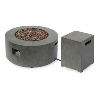 Hemmingway Outdoor Round Fire Pit With Tank Holder - Industrial - Fire ...