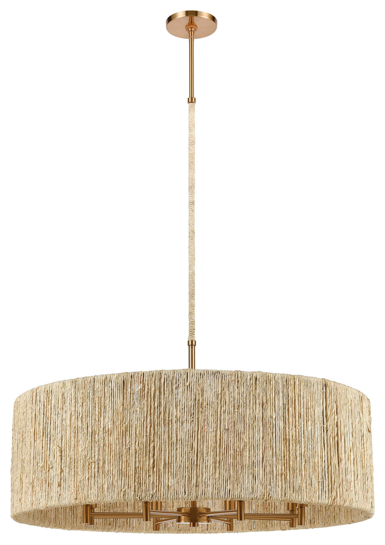 Abaca 8-Light Chandelier, Satin Brass With Abaca Rope - Beach Style ...