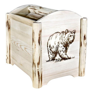 Montana Woodworks Wood Magazine Rack with Engraved Bear Design in ...