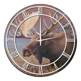 Wall Clock, Chocolate Moose, 24"x24" - Rustic - Wall Clocks - by House ...