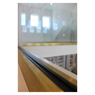 Glass Balustrade with Aluminum Base Rail Finished with Satin Brass ...