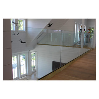 Glass Balustrade with Aluminum Base Rail Finished with Satin Brass ...