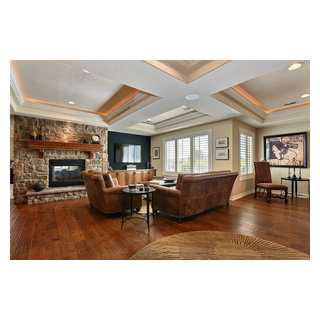 Artisan Castle Rock Basement with custom wood accent home bar ...