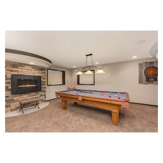 Basement Pool Table & Fireplace - Transitional - Basement - Minneapolis ...