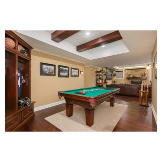 Basement Pool Table & Fireplace - Traditional - Basement - Chicago - by ...