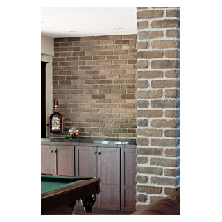 Creating an Exposed Brick Wall with Brick Veneer - Modern - Basement ...