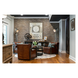 Dark Ceiling with Live Edge Basement Bar - Traditional - Basement - DC ...