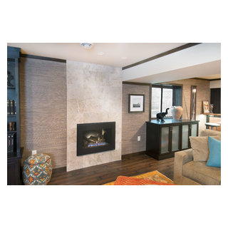 Gas Fireplace with Natural Stone Tile Surround - Mediterranean ...
