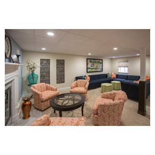 Navy & Orange Rec Room - Transitional - Basement - Denver - by Deb ...