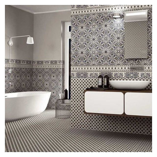 Orly Black And White Patterned Border Tiles - Direct Tile Warehouse ...