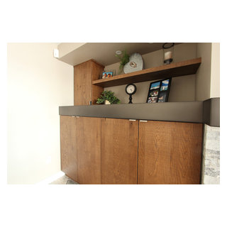 Rough Sawn Euro Oak Built In Cabinets with Custom Metal Mantle - Rustic ...