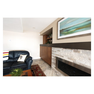 Tile Fireplace with Custom Metal Mantle and Countertop - Rustic ...
