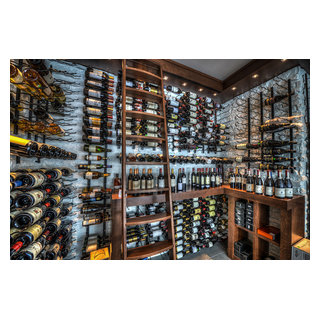 Walk-in wine cellar with metal rack and custom woodwork - Contemporary ...