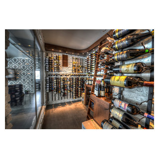 Walk-in wine cellar with metal rack and custom woodwork - Contemporary ...