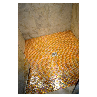 Amber glass tile Bathroom Floor - Beach Style - Bathroom - Miami - by ...