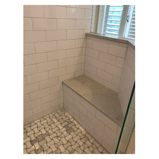 Bathroom, Tub-Surround and Shower Bench- Engineered Quartz (Bianco ...