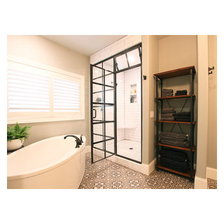 Black Framed Glass Shower Door with Steam Window on Walk In Shower ...