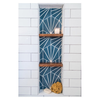 blue dandelion cement tile pattern in bathroom floor and wall - Modern ...