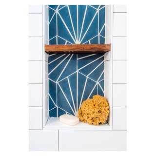 blue dandelion cement tile pattern in bathroom floor and wall - Modern ...