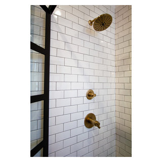 Bronze Shower Fixtures Paired with Classic White Subway - Eclectic ...