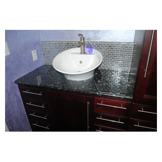 Cherry Java Cabinets, Bar Pull Hardware, Brushed Nickel Fixtures ...