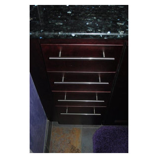 Cherry Java Cabinets, Bar Pull Hardware, Granite Tops - Contemporary ...