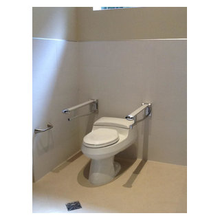 Comfort Height Toilet with Fold Down Grab Bars - Transitional - Powder ...