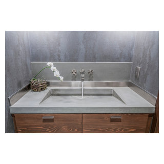 Custom Concrete Powder Room Vanity Top with Integrated Sink - Modern ...