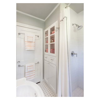 Custom Designed Cabinet/Custom Walk-In Shower in White Bathroom ...
