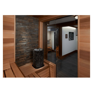 Custom Finnleo Sauna with Himalaya Heater and Stone Wall - Modern - Bathroom - Detroit - by ...