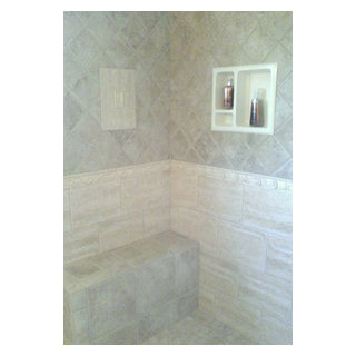 custom shower with built in seat and cubbie - Mediterranean - Bathroom ...