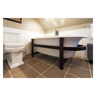 Freestanding Tub with Wooden Framing - Transitional - Bathroom ...