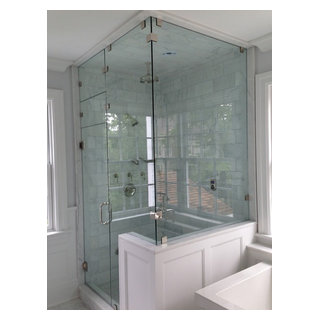 Full Height Glass Shower Enclosure with 2 Transoms and Pony Wall ...