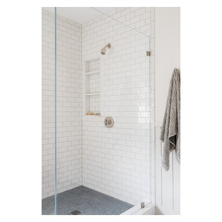 Glass Shower with Blue & White Tile | Brookline Remodel | Boston ...