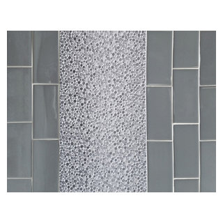 Gray and White Bubble Tile Shower Wall Design - Contemporary - Bathroom ...