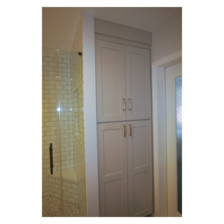 Gray Linen Tower for Bathroom Storage - Transitional - Bathroom ...