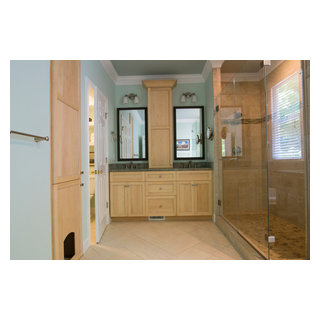 Green, Tan and blue Master Bath - Transitional - Bathroom - Raleigh ...