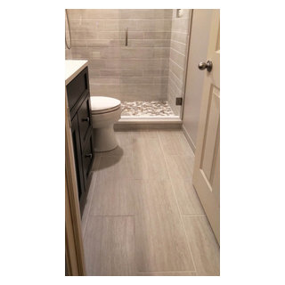 Guest Bathroom with Maple Wood Graphite Tinted Vanity and Quartz ...