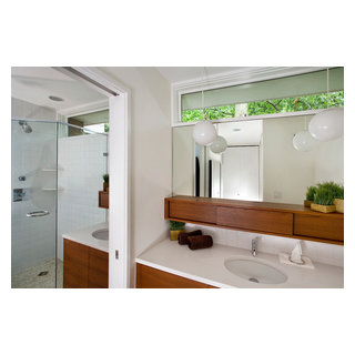 Horizontal Grain Flat Panel Teak Floating Vanity with Zodiac Cloud ...