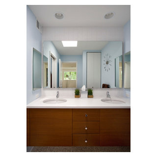 Horizontal Grain Flat Panel Teak Floating Vanity with Zodiac Cloud ...