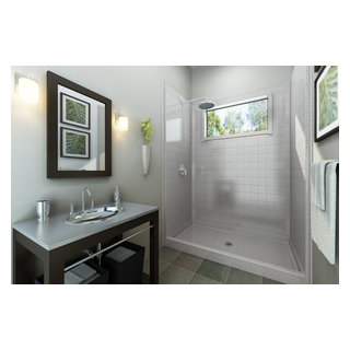 Industrial Bathroom walk in shower accessible shower center drain ...