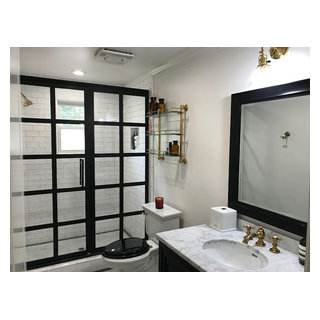 Interior alabaster white wall, a white trim, black vanity - Traditional ...