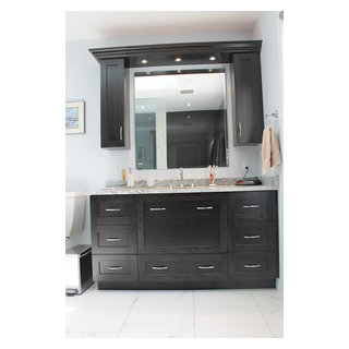 Jet black shaker vanity with granite stone top - Transitional ...