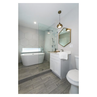 Large Hexagonal Tile and Hexagonal Vanity Mirror - Midcentury - Bathroom - Los Angeles - by Mad ...