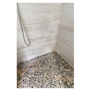 Linear Drain and Pebble Tile Shower Floor - Contemporary - Bathroom ...