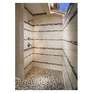 Linear Glass Slivers & Stone 1" Floor Mosaic - Contemporary - Bathroom ...