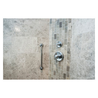 Marble Tile with Vertical Accent Band - Transitional - Bathroom ...