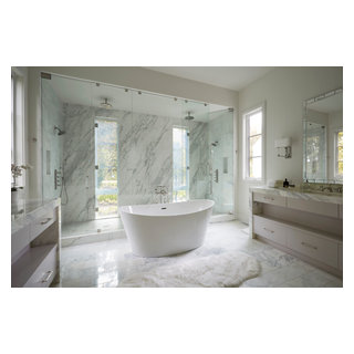 Massive Master Shower Clad in Marble - Contemporary - Bathroom ...